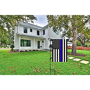 Akeydeco Garden Flag Stand & American Flag, Thin Blue Line Garden Flag with Anti-Wind Clip,Stopper,Weatherproof 2 Sided 12.5 x 18 Inch Patriotic US Flag Banner Keep Your Flags from Flying Away in High Winds