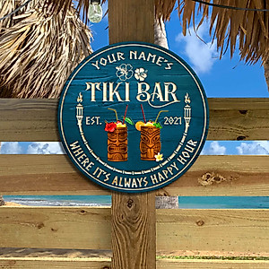 Artsy Woodsy Custom Tiki Bar Printed Wood Sign (Not Real Carved or Neon Sign), Summer Decor, Pool Sign, Backyard Bar & Grill Patio Porch Deck Home Pub Man Cave, Gifts for Beach Lovers (01)