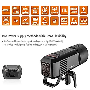 Godox AD400 Pro Godox AD400Pro All-in-One Outdoor Flash Has 400ws Strong Power,0.01~1s Recycle Time,12 Continuous Flashes in 1/16 Power Output,30W LED Modeling Lamp,380 Full Power Pops