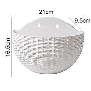 VEAREAR Hanging Planter Imitation Rattan Design Reusable Plastic Wall Planter Wall-Mounted Simple White