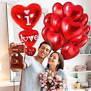 Katchon, XtraLarge 12+1 Red Heart Balloons - Pack of 13 Set | Big 36 Inch I Love You Balloons for Romantic Decorations Night | Happy Anniversary Proposal Balloons | Happy Birthday My Love Balloon
