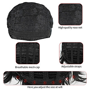 IMEYLE Short Black Wig Short Black Cosplay Wig for Men Straight Wig Synthetic Wig for Anime Halloween Costume Party + Wig Cap