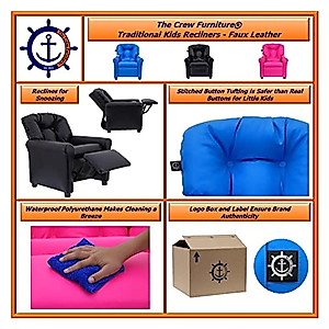 THE CREW FURNITURE Traditional Kids Recliner Chair, Toddler Ages 1-5 Years, Polyurethane Faux Leather, Black