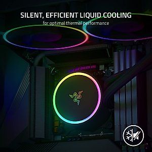 Razer Hanbo Chroma RGB All in One Liquid Cooler aRGB Pump Cap: AIO Design - Quiet, Powerful aRGB Fans - PWM Fan Controller Support - Intel LGA 115X Series, 2011, 1200, 1700, AM5 Compatible - 360MM