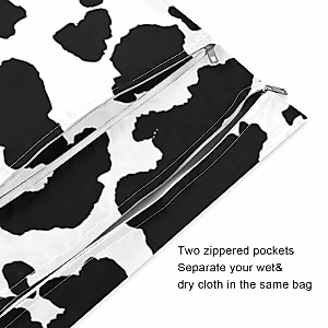 Wet Dry Bag 2 Pack Animal Cow Print Waterproof Kids Baby Cloth Diaper Wet Bags Organizer Pouch Zippered Pockets Yoga Gym Wet Dry Bag for Travel Swimsuits