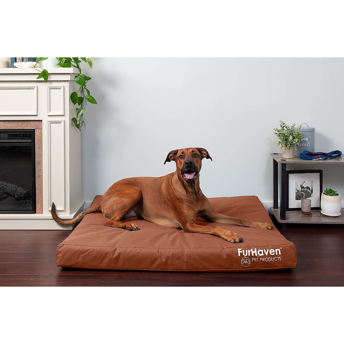 Furhaven Water-Resistant Orthopedic Dog Bed for Large Dogs w/ Removable Washable Cover, For Dogs Up to 95 lbs - Indoor/Outdoor Logo Print Oxford Polycanvas Mattress - Chestnut, Jumbo/XL