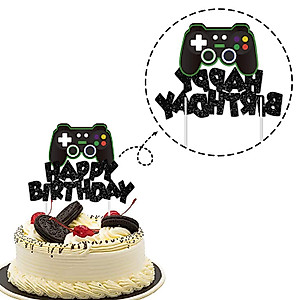 Video Game Cake Topper Glitter Game Controller Happy Birthday Cake Topper Cake Decorations Picks for Kids Gaming Themed Birthday Party Supplies