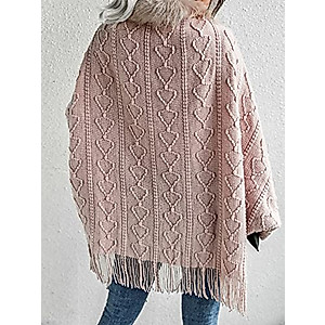 MakeMeChic Women's Textured Knit Fuzzy Trim Fringe Hem Open Front Cape Cardigan Light Pink one-size