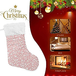 Kigai Christmas Stockings Wild Roses Pink Large Candy Stockings Stuffers Kids Cute Xmas Sock Decorations 1PC for Home Holiday Party 12" x18"