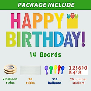 Happy Birthday Yard Sign with Stakes, Personalized Age Signs with 20 Number Stickers, Bright Rainbow Color, 15" Big Size