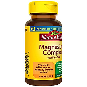 Nature Made Magnesium Complex with Vitamin D and Zinc Supplements, Magnesium Supplement for Muscle, Nerve, Heart & Bone Support with Vitamin D3 & Zinc for Immune Support, 60 Capsules, 30 Day Supply