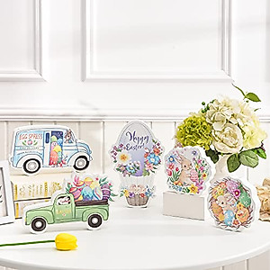 Easter decorations 5 pcs bunny table wooden signs Easter tabletop decor Decorative Centerpieces Decoration for Easter Day Home Kitchen Signs