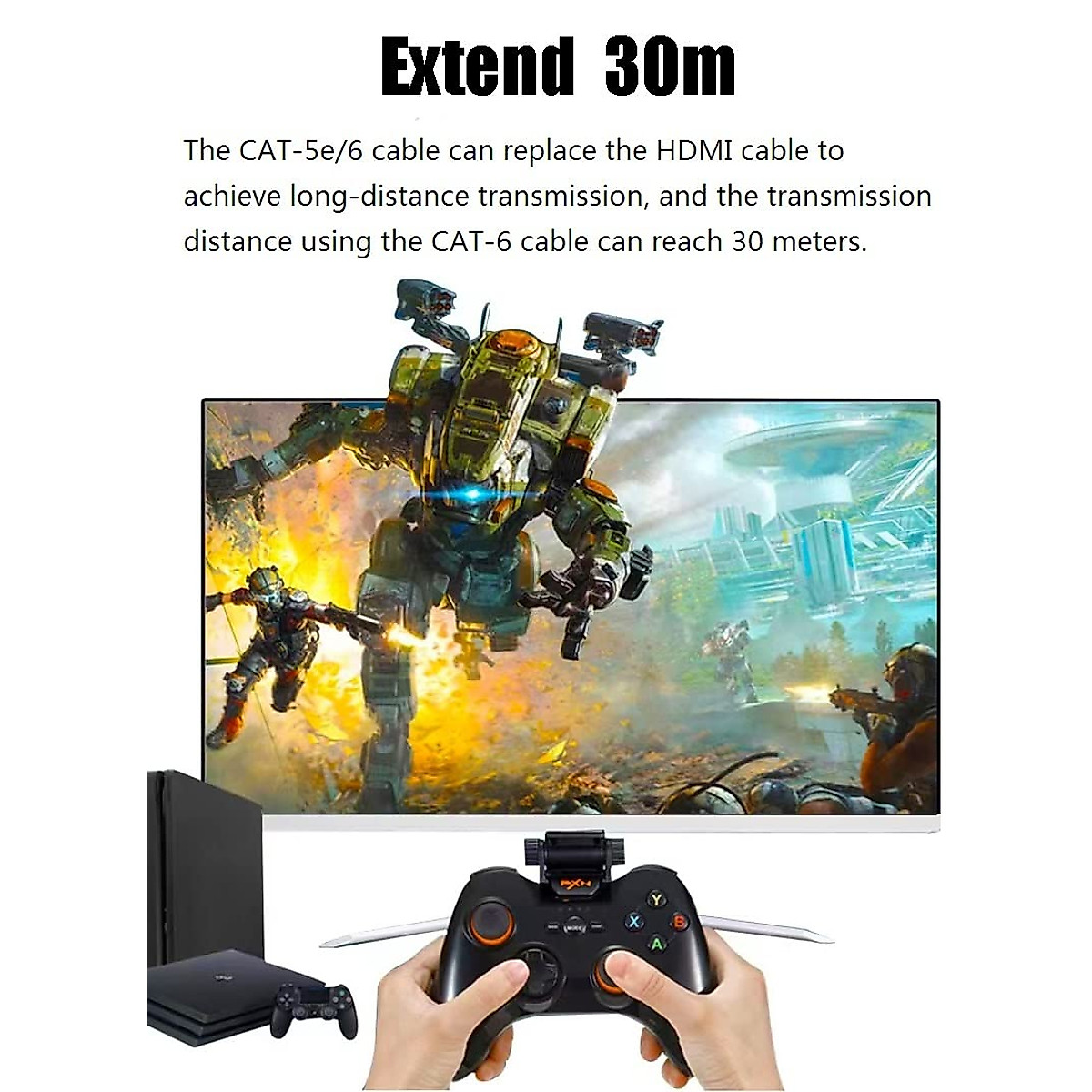 HDMI Extender Over Cat 5e/6, HDMI to RJ45 Ethernet Network Converter 2 Ports, Support 1080 P UP to 30m/98ft, Suitable for HDTV, Set Top Box, DVD, PS4, STB, Projector, Digital Monito