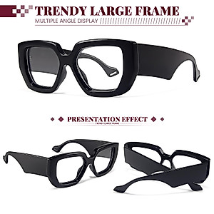 livho 3 Pack Blue Light Glasses Women Men Oversized Fashion Computer Bluelight Blocking Thick Frame Eyeglasses Anti Eyestrain (A1 Black/Dark Green/Leopard)