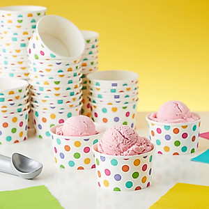 BLUE PANDA 50 Pack Rainbow Polka Dot Paper Ice Cream Cups, Dessert Bowls for Sundae Bar, Frozen Yogurt (8 oz)