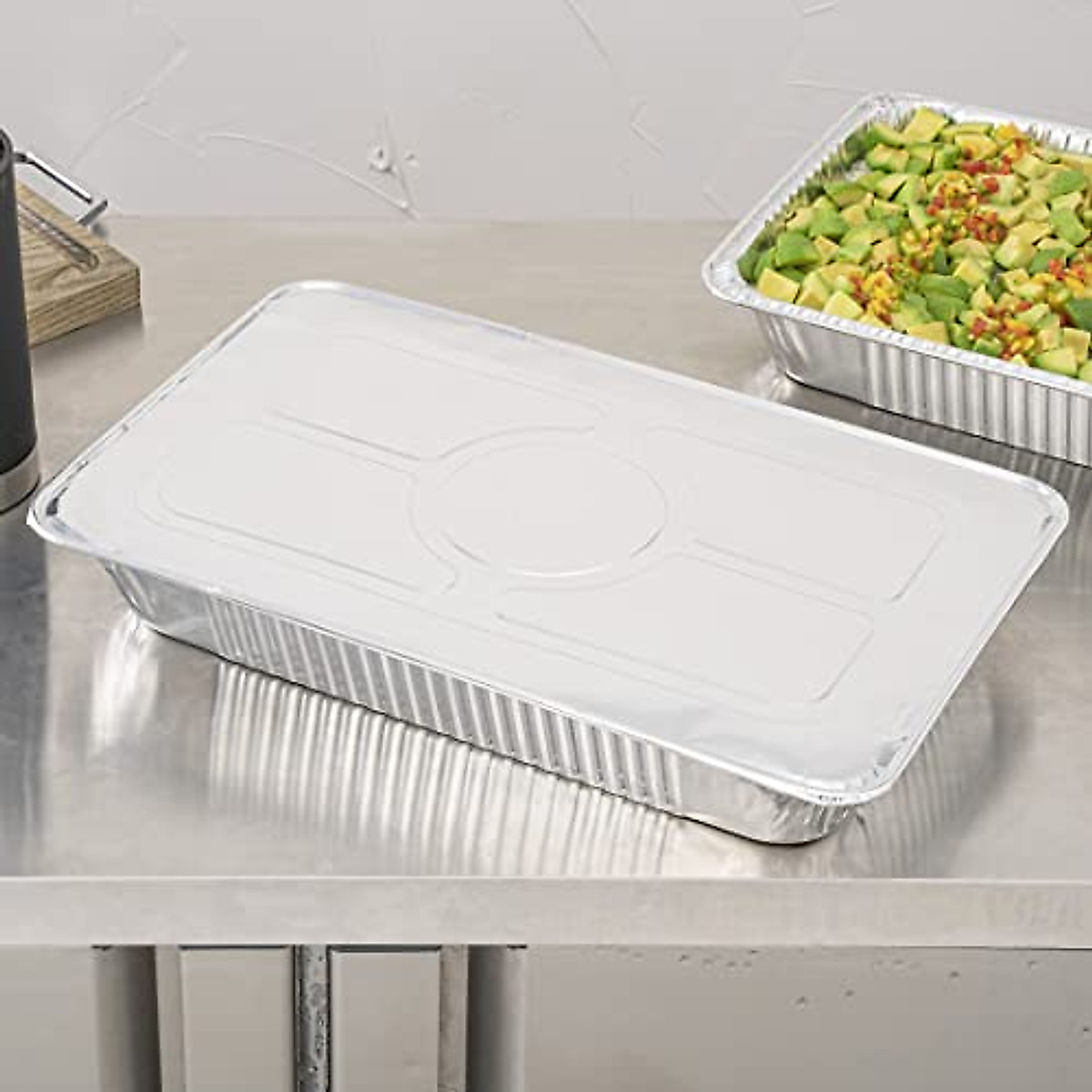 Restaurantware LIDS ONLY: Foil Lux Foil Pan Lids 25 Oven-Ready Foil Tray Lids -Fits Full-Size Steam Table Lids Freezable Silver Aluminum DisposableTurkey Pan Lids Pans Sold Separately