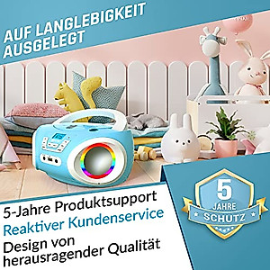 KLIM Candy Kids Boombox CD Player for Kids New 2023 + FM Radio + Batteries Included + Cute Blue Radio cd Player with Speakers for Kids and Toddlers