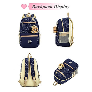 Star Print Girls Canvas Backpacks Set for School, School Bags Bookbags for Teenage Girls, with Crossbody Bag, 3 Pieces