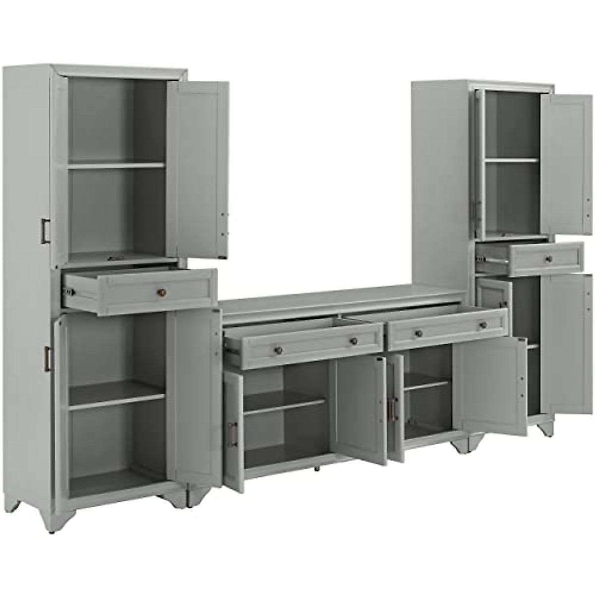 Crosley Furniture Tara 3-Piece Entertainment Set with Sideboard and 2 Storage Cabinets, Distressed Gray