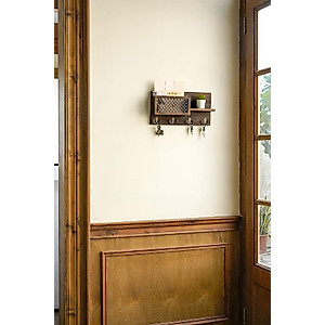 Dahey Key Holder Wall Mounted Mail Holder Organizer with 4 Double Key Hooks for Wall Entryway Decorative Key Rack Shelf Rustic Home Decor for Entryway Mudroom Hallway Kitchen Office, Bronze