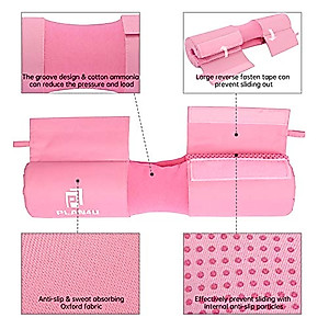 Plan4U Barbell Pad Set for Squat Hip Thrusts Upgraded Workout Foam Weight Lifting Bar Cushion Shoulder Neck Support with Anti-slip Grain, Fits Standard Olympic Bars and Smith Machine, 2 Gym Ankle Straps, Hip Resistance Band, Carry Bag, Pink