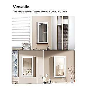 SONGMICS Lockable Jewelry Cabinet Armoire with Mirror, Wall-Mounted Space Saving Jewelry Storage Organizer, White UJJC51WT