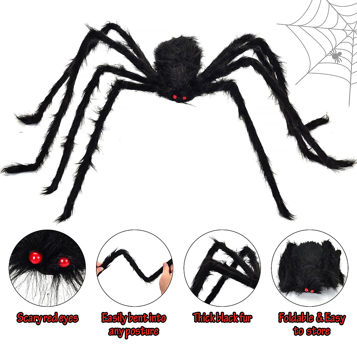 2 Pack 5 Ft. Halloween Outdoor Decorations Hairy Black Spider, Scary Giant Spider Fake Large Spider Hairy Spider Props for Halloween Yard Decorations Party Decor