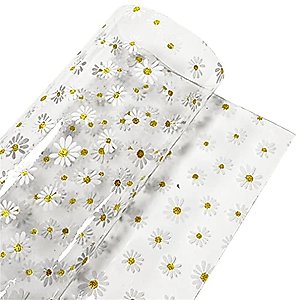 12" x 53" Transparent PVC Jelly Faux Leather Roll Small Daisy Printed Waterproof Vinyl Crafts Fabric for DIY Handbags Cosmetic Bag Makeup Bag Making