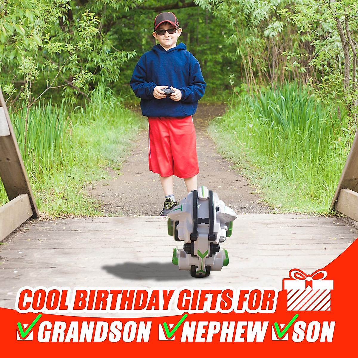 HCTENGIINE Birthday Graduation for Boys Gifts Outdoor RC Fall Toys Remote Control Snake, RC Stunt Snake 360° roll Toys，2 Batteries 30+min，Toys for 6+ teen boys, Green toy