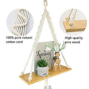 MYARTREE Floating Shelf, Macrame Wall Hanging Shelf,Rope Swing Storage Decor for Living Room, Bedroom, Bathroom or Office(16.5x5.9x0.51inch, Natural Color)
