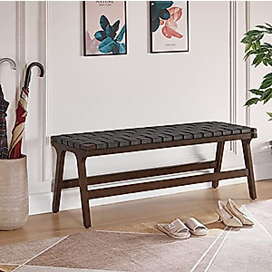 Ball & Cast Faux Leather Woven Dining Bench Breathable Weave Entryway Bench for Bedroom, 48 in Dark Grey