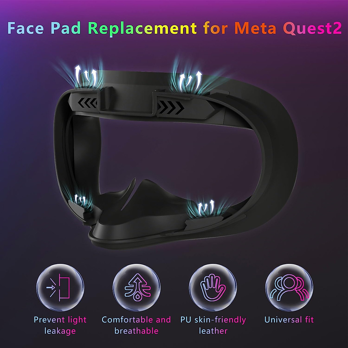 Face Pad & Face Cover Cushion Replacement Compatible with Oculus/Meta Quest 2 -VR Accessories Facial Interface Bracket Foam Soft Silicone & Comfortable Leather Sweat-Proof Anti-Leakage Nose Pad