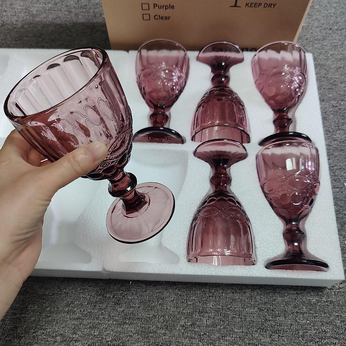 Taganov Set of 3 Colored Water Goblets - Elegant Red Wine Glasses