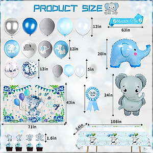 134PCS Elephant Baby Shower Decorations for Boy Baby Boy Shower Decorations Include Elephant Theme Balloon Garland Arch Kit Backdrop Tablecloth Cake Toppers Mommy Sash and Daddy Badge