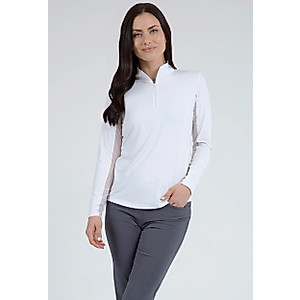 IBKUL Athleisure Wear Sun Protective UPF 50+ Icefil Cooling Tech Long Sleeve Mock Neck Top with Under Arm Mesh 80000 Turquoise Solid S