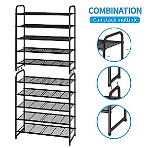 Simple Trending 5-Tier Stackable Shoe Rack, Expandable & Adjustable Shoe Organizer Storage Shelf, Wire Grid, Black