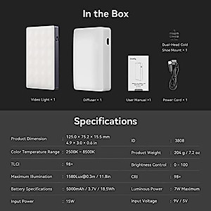 SmallRig RM120 5000mAh Camera Light Panel RGB Video Light Professional LED On Camera Video Light Portable Lights for Photography 2500K-8500K 98+ CRI Full Color for TikTok,Video Conference 3808