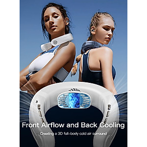 aanotoee Neck Air Conditioner Pro, 100 Speeds Neck Fan Rechargeable, LED Display Cooling Neck Fan, 4000mAh Portable Neck Fan Air Conditioner with 3D Ice Feeling Breathable Neck Brace(White)