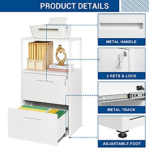 Fesbos File Cabinet with Shelves & 2 Lockable Drawers - Home Office Lockable Lateral Filing Cabinet for Hanging Files Letter/Legal/F4/A4 Size - Assembly Required