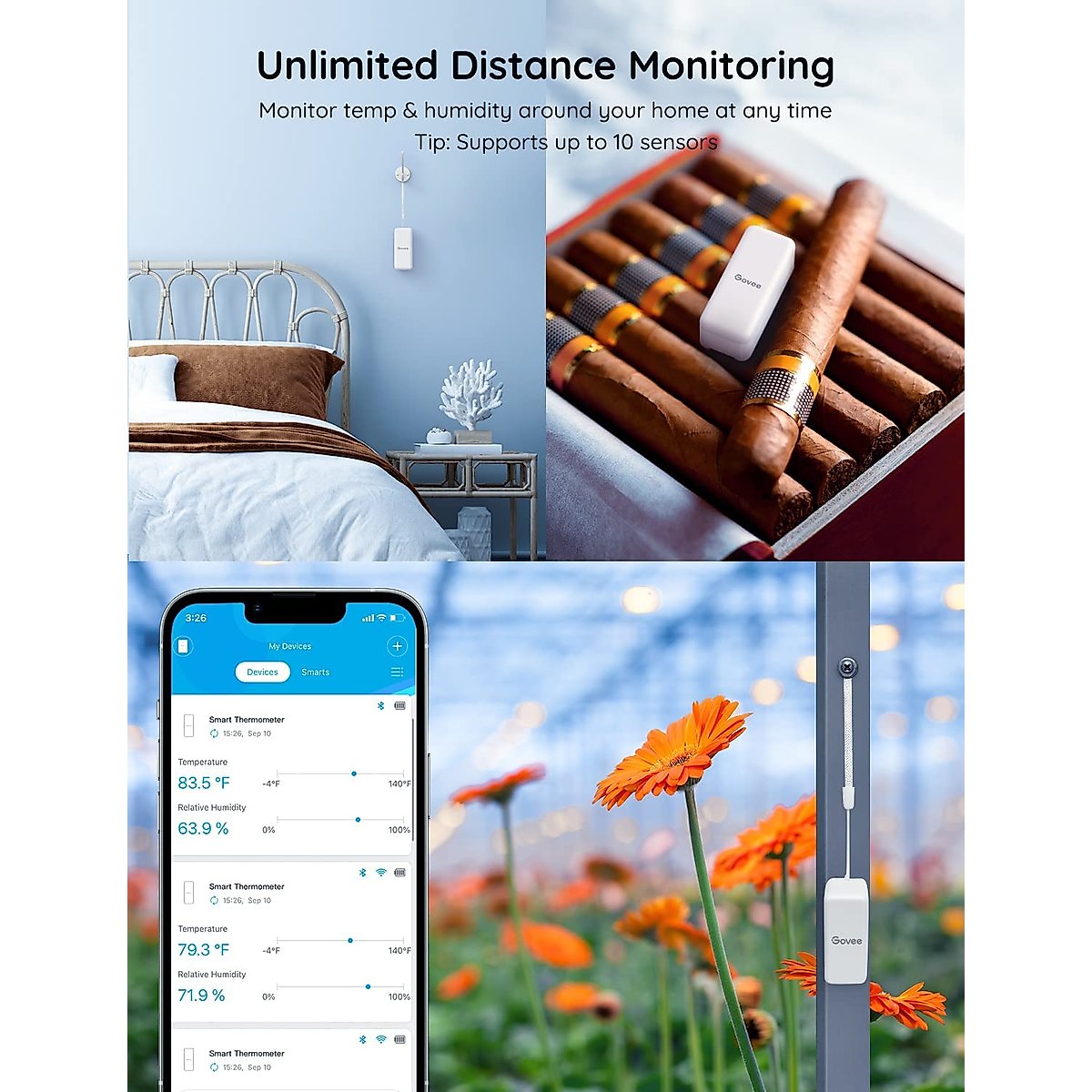 Govee Hygrometer Thermometer 3Pack H5100, Mini Bluetooth Temperature Humidity Sensor with APP Notification Alert, 2 Years Free Data Storage Export, 230 Feet Connecting Range