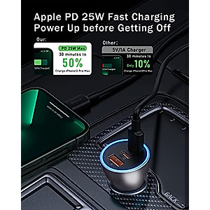 65W USB C Car Charger, Baseus QC3.0 PD3.0 Type C Car Charger, 3 Ports Independent Fast Charging Car Charger Phone Adapter for iPhone 14 13 12 Pro Max XS X, Samsung, iPad Pro/Air, AirPods (Dark Gray)