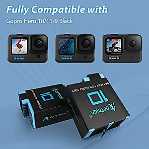 Artman Hero 11/10 Battery 3-Pack and 3-Channel Hero 11/10/9 Battery Charger for GoPro Hero 9/10/11 Black,Compatible with GoPro Hero 11/10/9 Battery and Charger