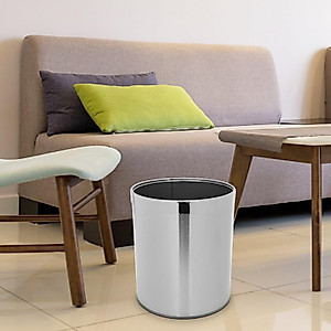 Luxshiny Stainless Steel Round Trash Can Hotel Trash Can Garbage Bin Large Trash Bin Stainless Steel Trash Bin Stainless Steel Trash Can Wastebasket Garbage Can for Bedroom Waste Bins
