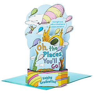 Hallmark Dr. Seuss Pop Up Graduation Card Money or Gift Card Holder (Oh, the Places You'll Go!) for High School, Kindergarten, Middle School, College and College Graduates - 3D Paper Wonder Card