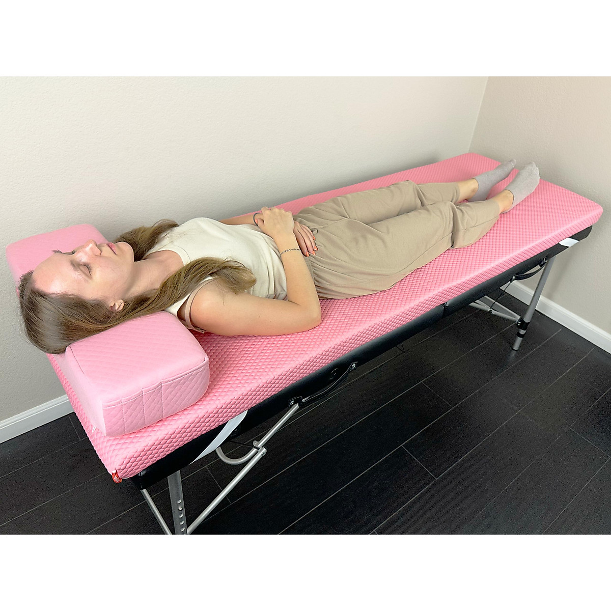 XOLLOZ Lash Bed Topper Memory Foam | 2.5in Thick Comfortable Mattress Topper for Lash Extension Table - with Four Corner Straps & Anti-Slip Bottom (Pink)