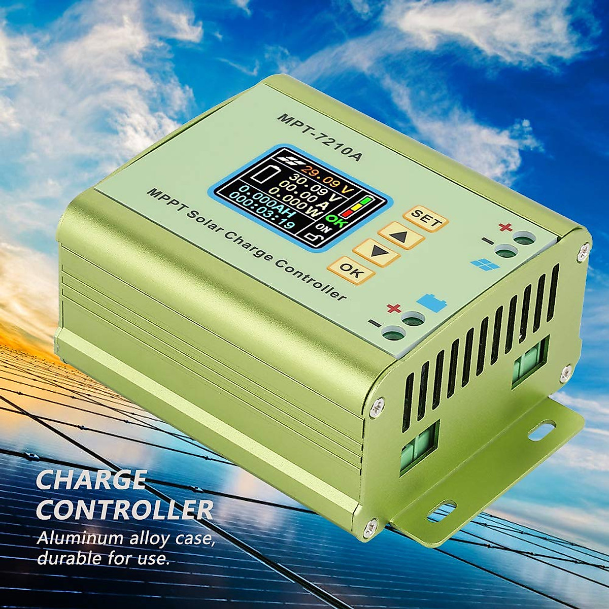 MPPT Solar Controller, Solar Power Controller, MPT-7210A Solar Panel Regulator Controller(100W - 600W)Aluminum Alloy LCD Display Solar Controller for Home Industry Boat Car