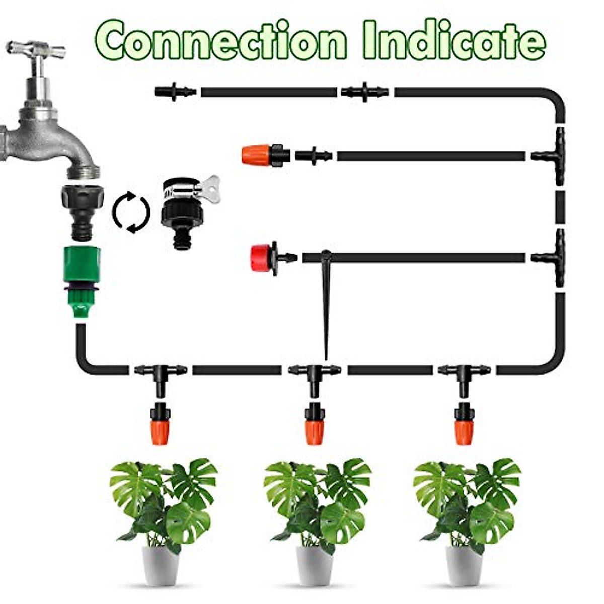 156Pcs Drip Irrigation Kit, Garden Irrigation System, Automatic Garden Watering System with Adjustable Dripper 82ft 1/4" Blank Distribution Drip Irrigation tubing, Garden, Flower Bed, Patio, Lawn