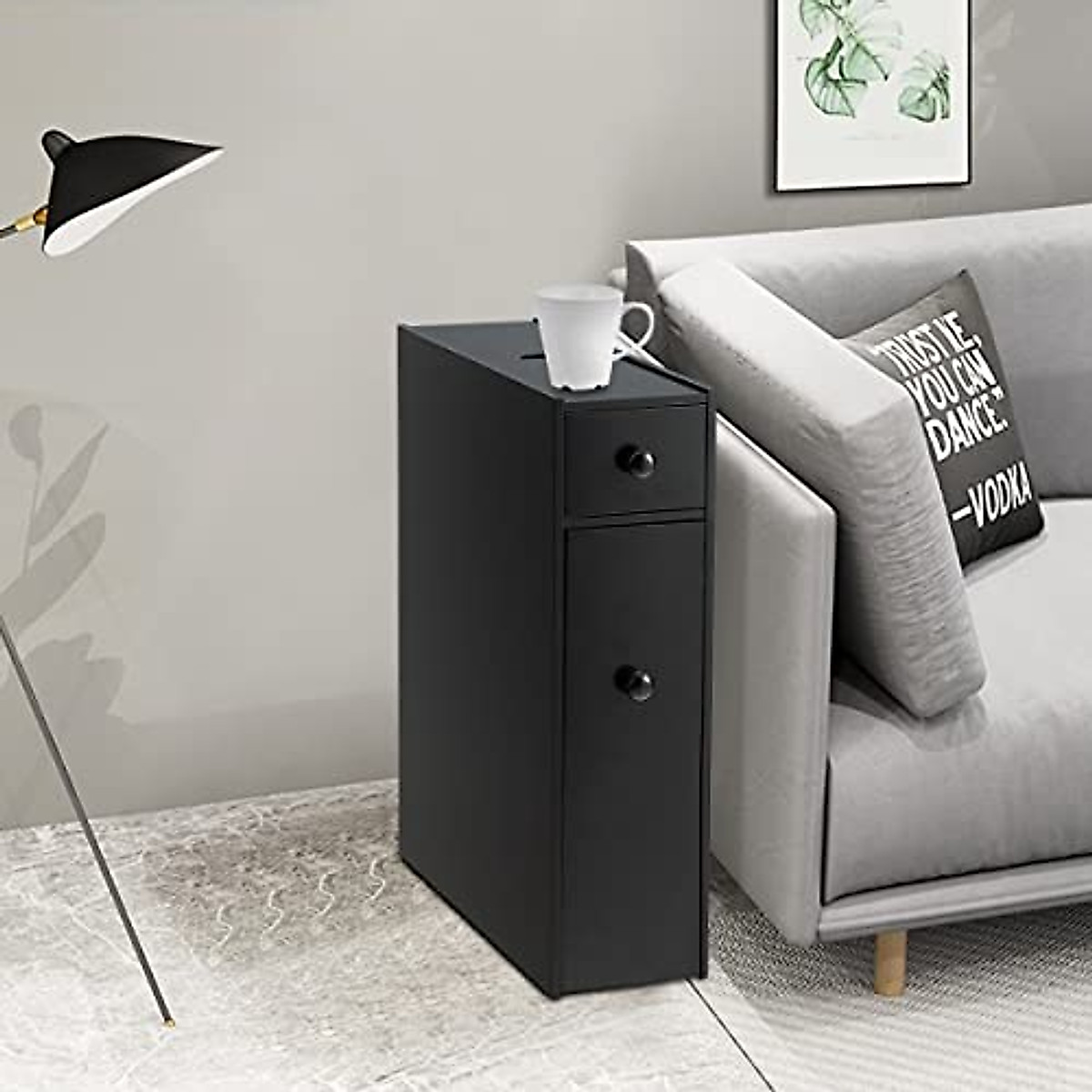 Tangkula Slim Bathroom Cabinet, Free Standing Storage Cabinet with Slide Out Drawers, Narrow Floor Bathroom Organizer Next to Toilet, Bathroom Toilet Paper Holder, 19 x 6.5 x 23 Inches (Black)