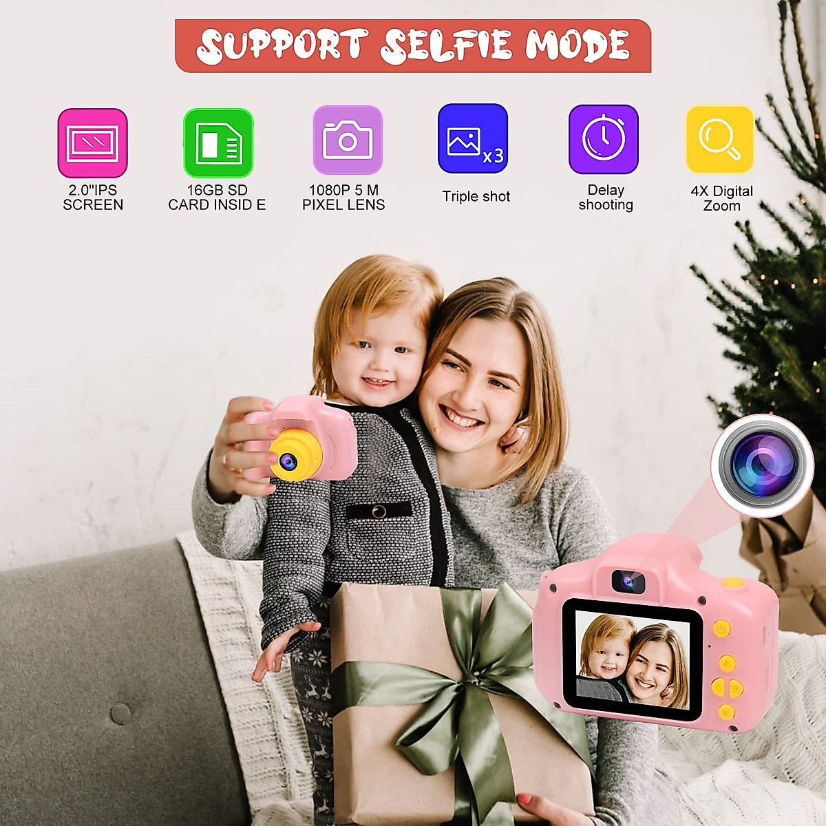 Toys for 4-6 Year Old Girls,Kids Camera Compact for Child Little Hands, Smooth Shape Toddler Selfie Camera,Best Birthday Gifts for 4 5 6 7 8 9 Year Old Girls with 16GB Memory Card by Rindol