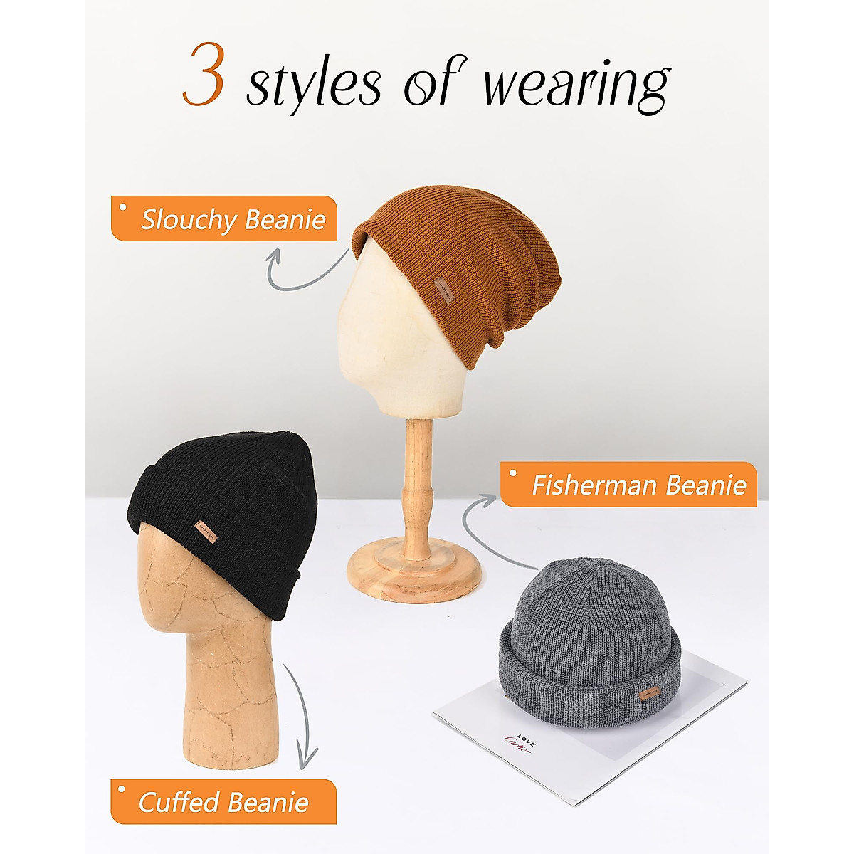 Camptrace Beanie Hat for Women Men Slouchy Beanies Womens Winter Hats Knit Cuffed Warm Ski Caps Black